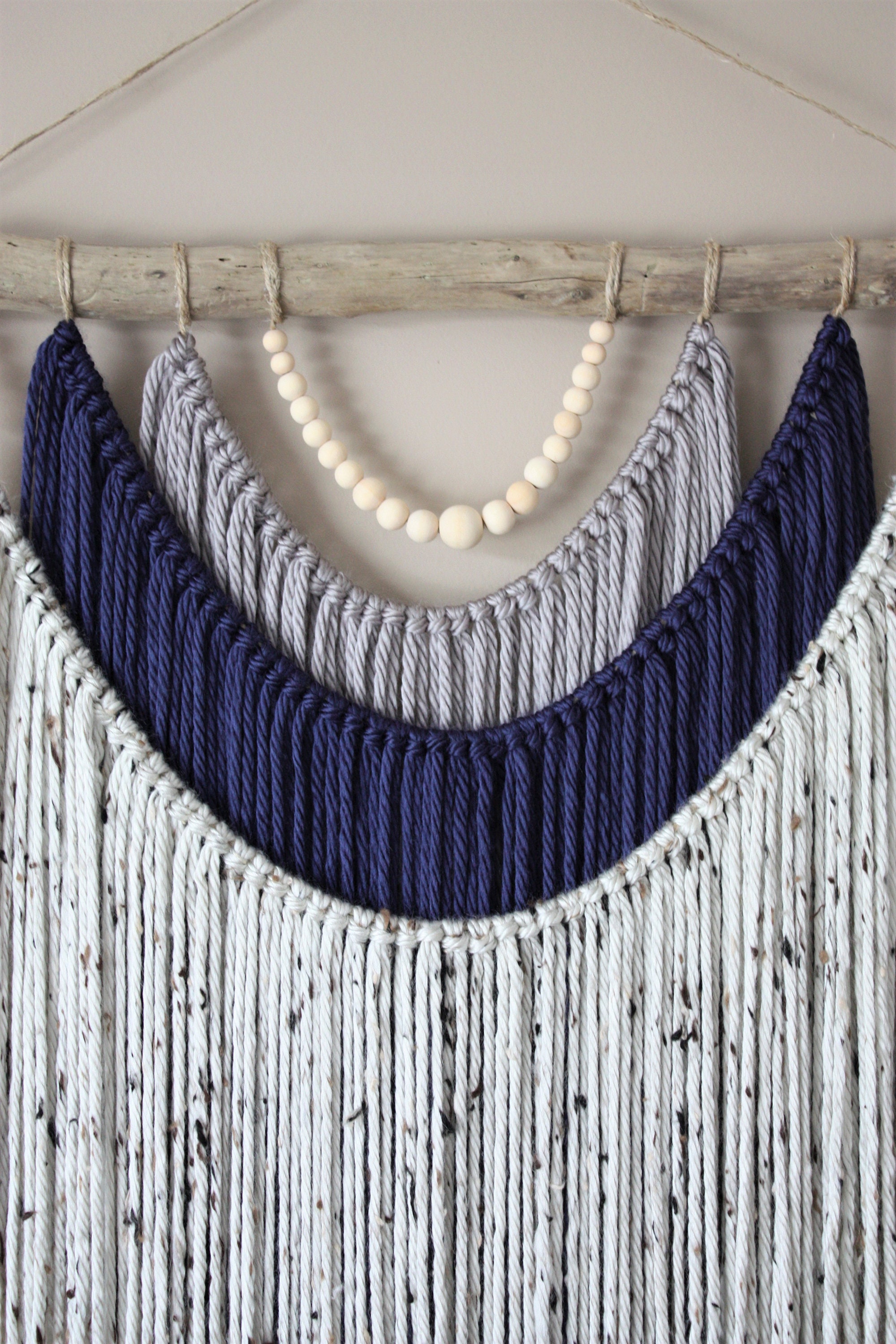 Navy Blue Gray Wall Hanging, Navy Yarn Wall Decor, Navy Blue Gray ...