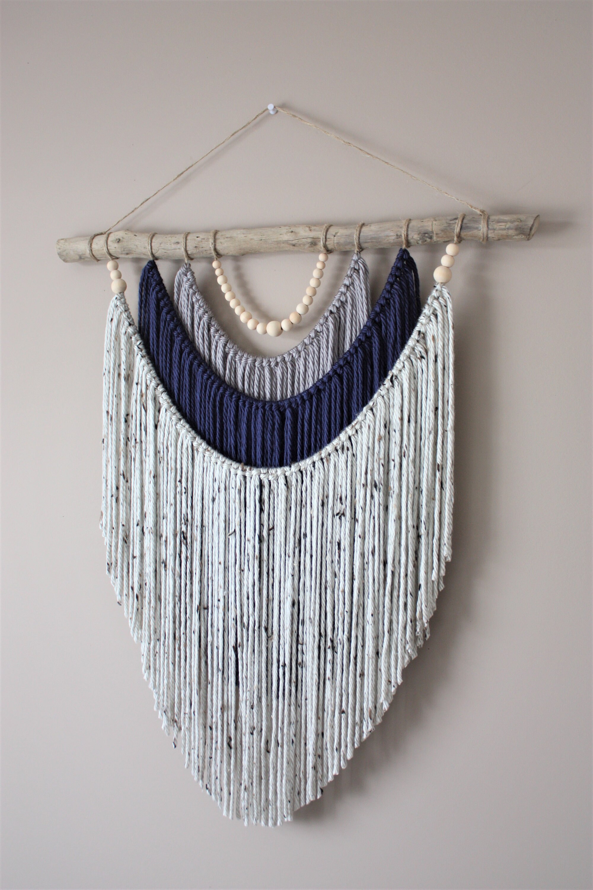 Navy Blue Gray Wall Hanging, Navy Yarn Wall Decor, Navy Blue Gray ...