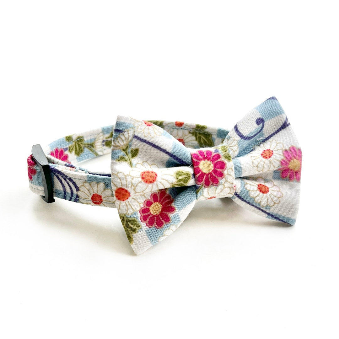 KAWA BELLIS BLUE Japanese Cat Collar Bowtie Set // Take A Bow Handmade ...