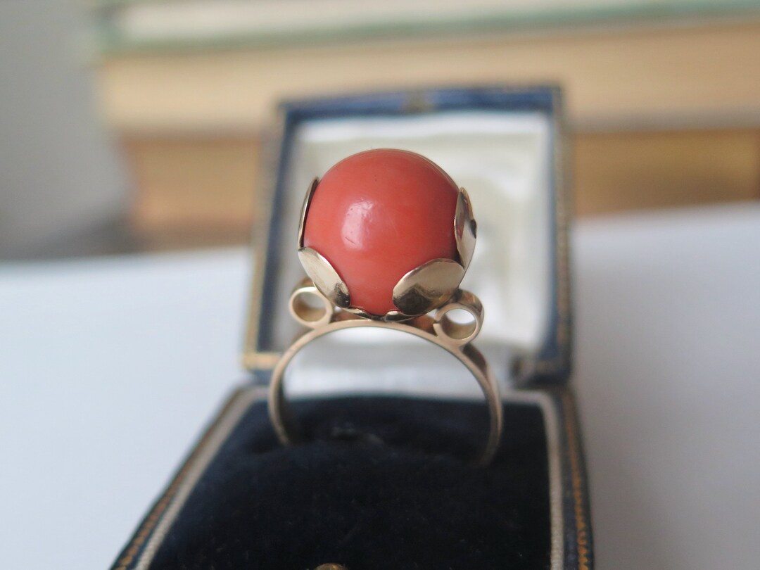 Antique Ring With Coral Ball 9k Gold, Victorian Coral Ring, Antique ...