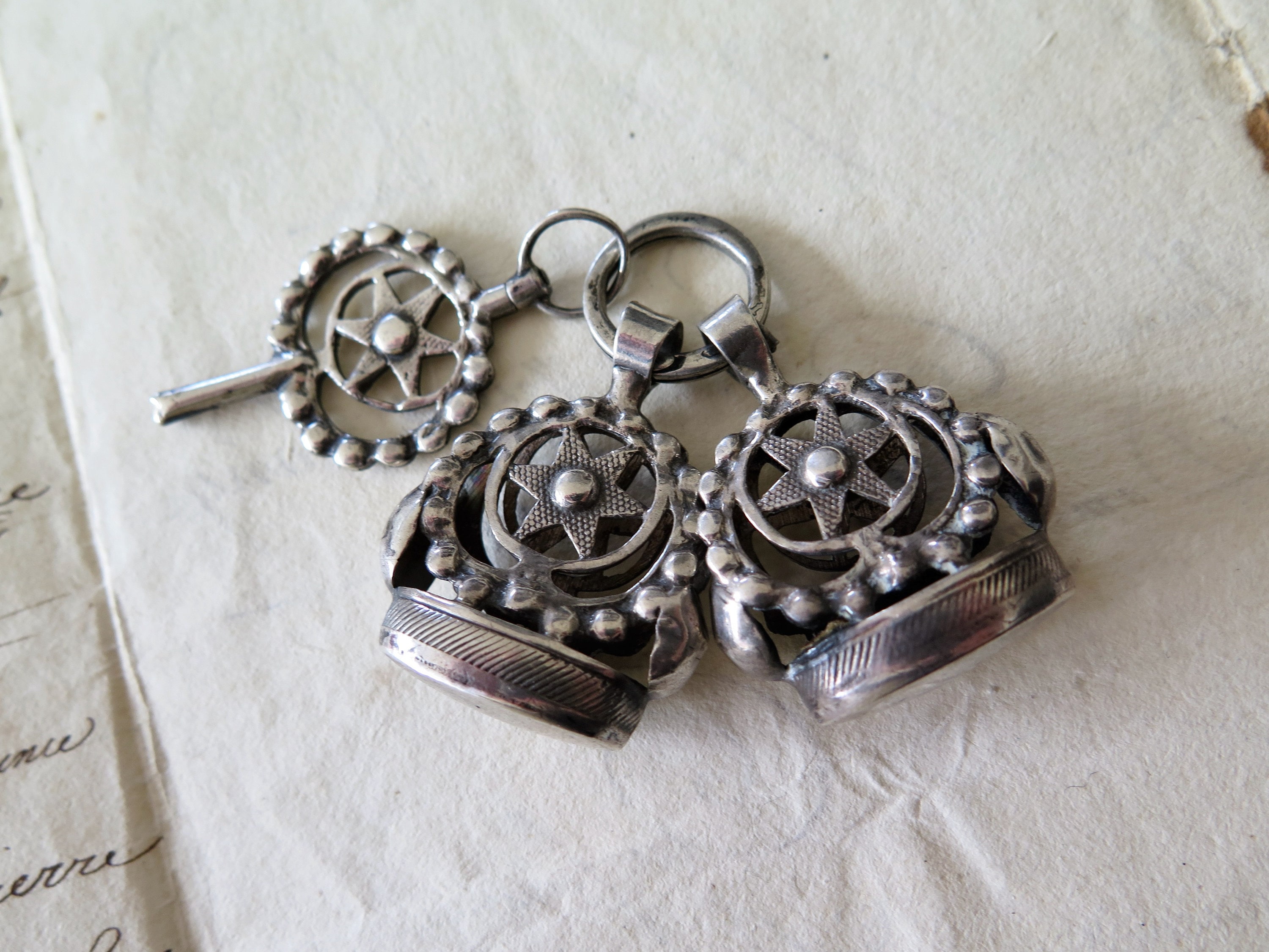 Antique LARGE Silver Watch Fobs and Watch Key Set Fob Pendant | Etsy