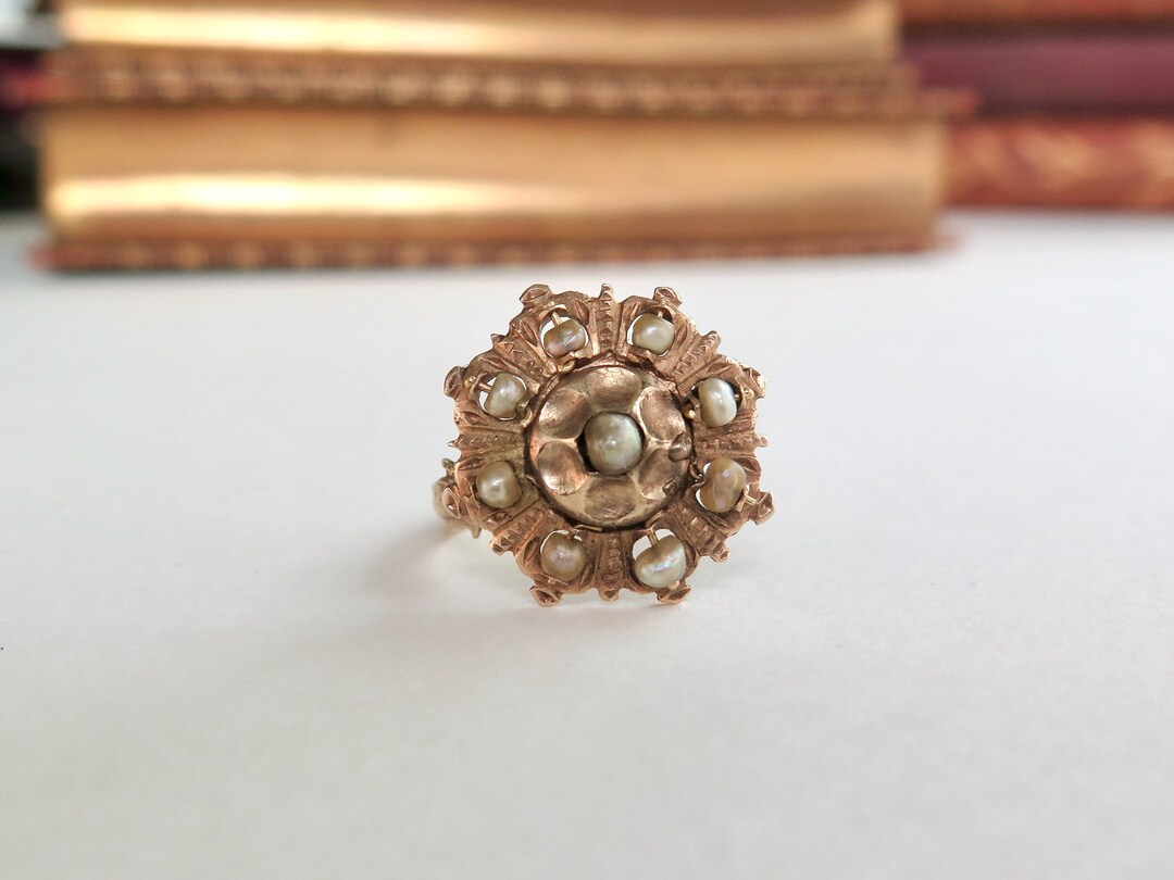 Antique Italian Traditional Ring, 14k Gold and Pearls, "fede Chianina ...