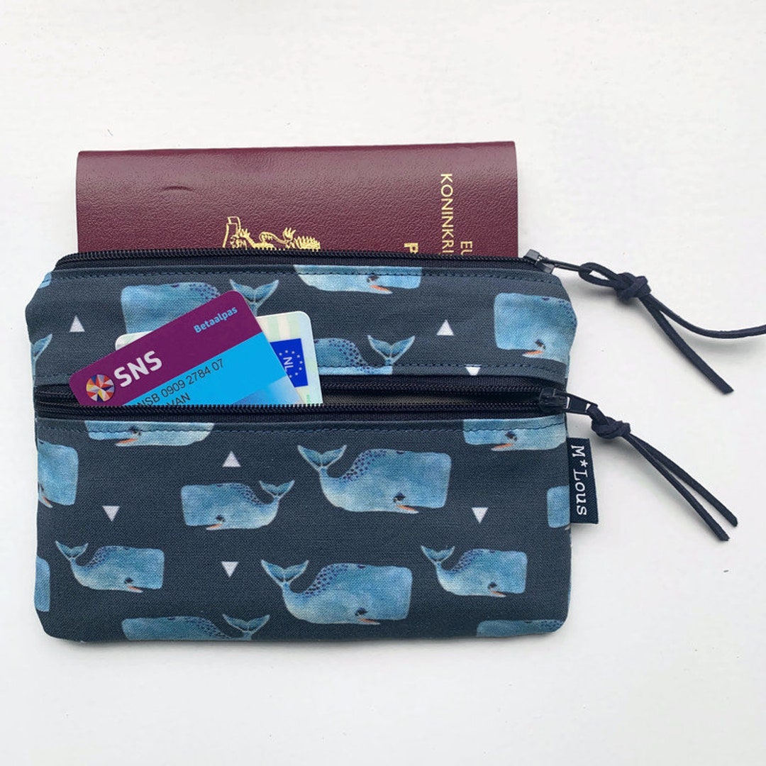 Blue Whales Double Zippered Pouch With, Purse for Passport, Travel Bag ...