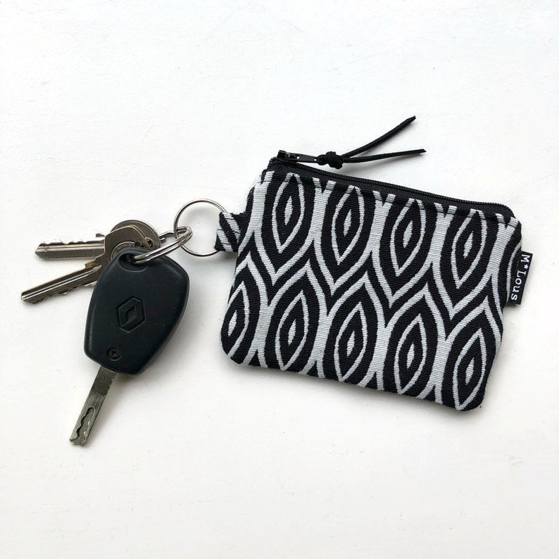 Small key chain zipper pouch coin pouch black and white small | Etsy