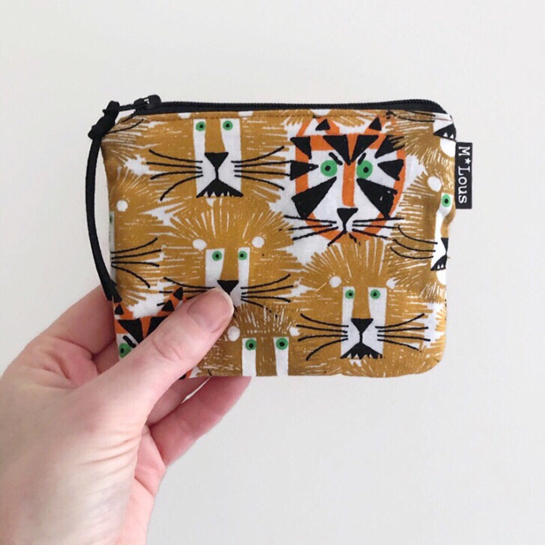 Ochre Yellow Coin Purse With Lions Tigers Little Zipper Pouch Coin ...