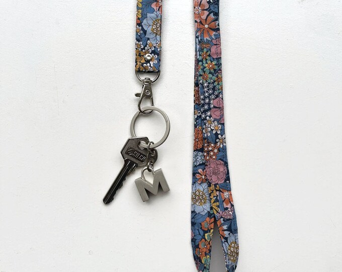 Retro Blue Floral Lanyard Keycord Neck Strap Id Card Holder Key Chain ...