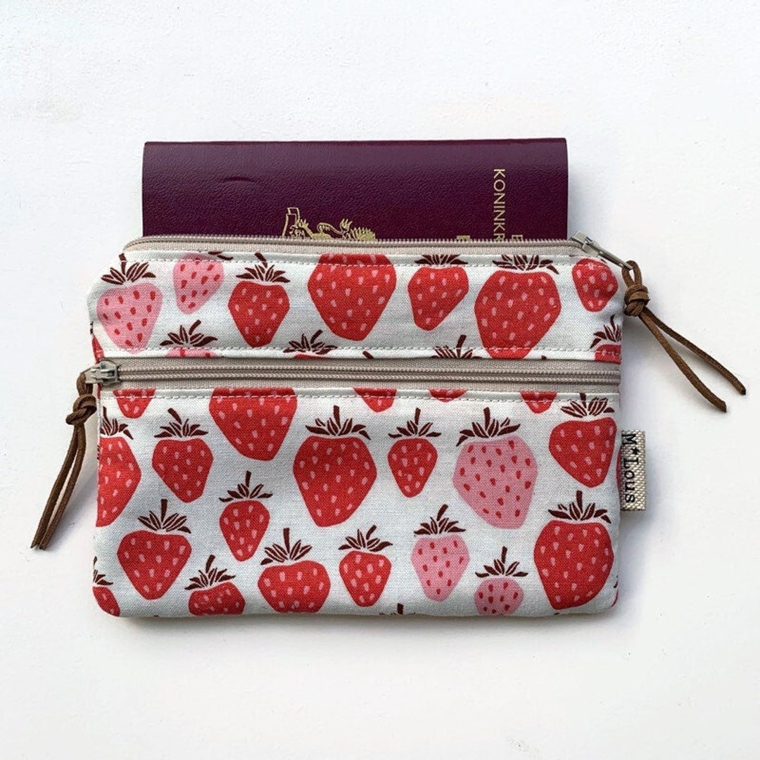Small Double Zippered Pouch With Strawberries, Purse for Passport ...