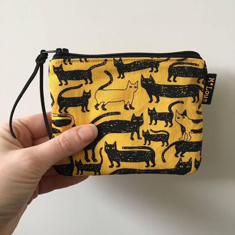 Yellow Coin Purse With Cats Little Zipper Pouch Coin Pouch | Etsy