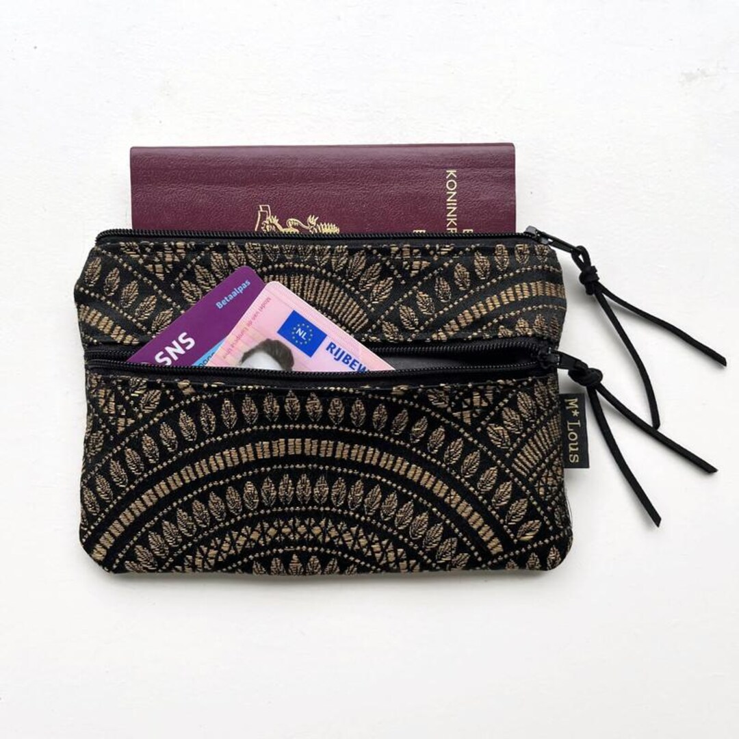 Small Back Gold Double Zippered Pouch, Purse for Passport, Travel Bag ...