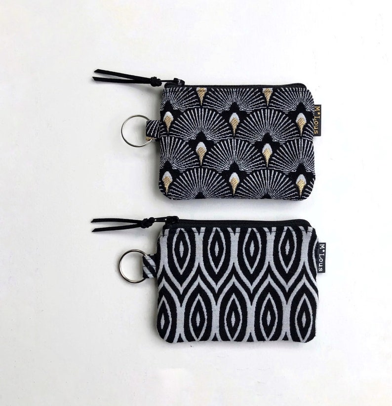 Small key chain zipper pouch coin pouch black and white small | Etsy