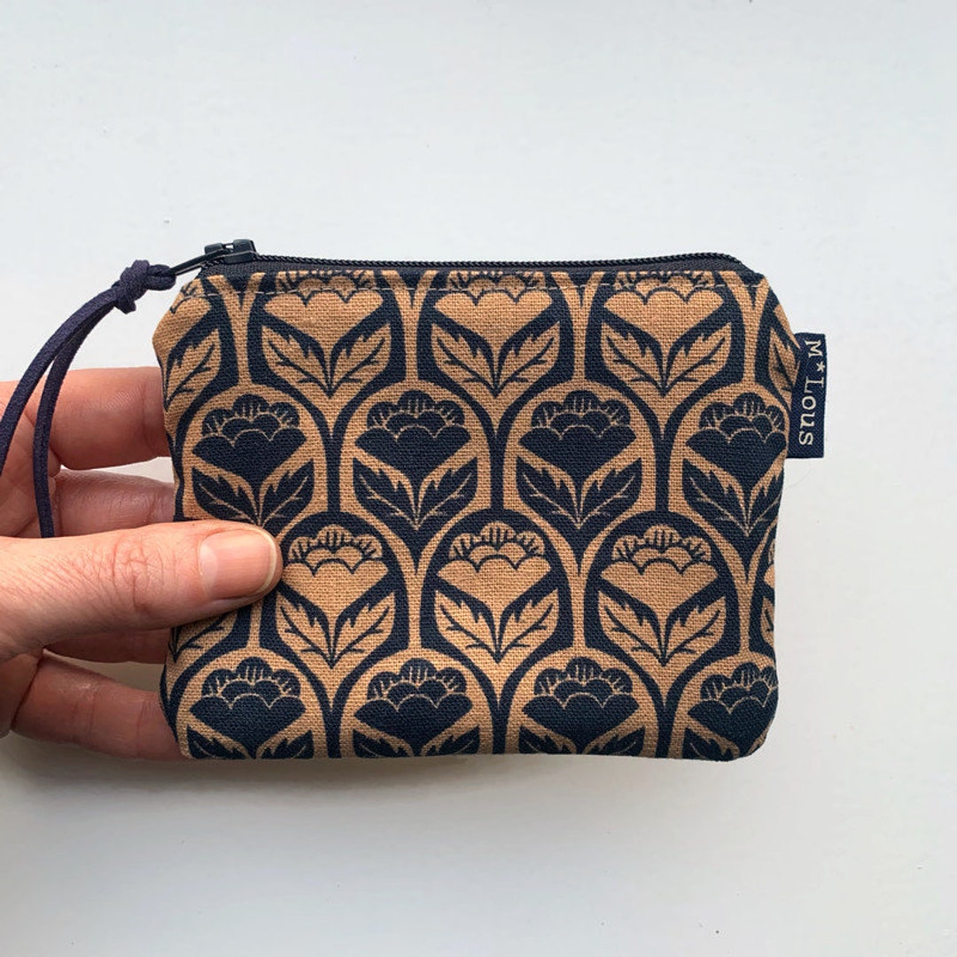 Blue Beige Coin Purse With Retro Flowers Small Zipper Pouch Coin Pouch ...