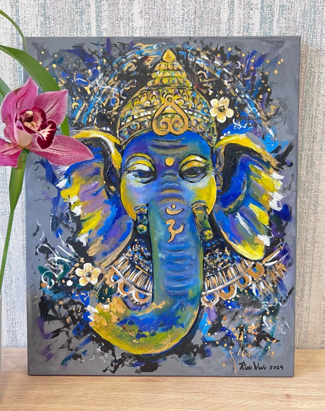God Ganesha Oil Painting Attracting Money and Abundance Indian Art ...