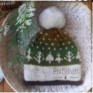Forest Spirit Trees Green Hat Hand Knitted. Christmas Beanie in Child ...