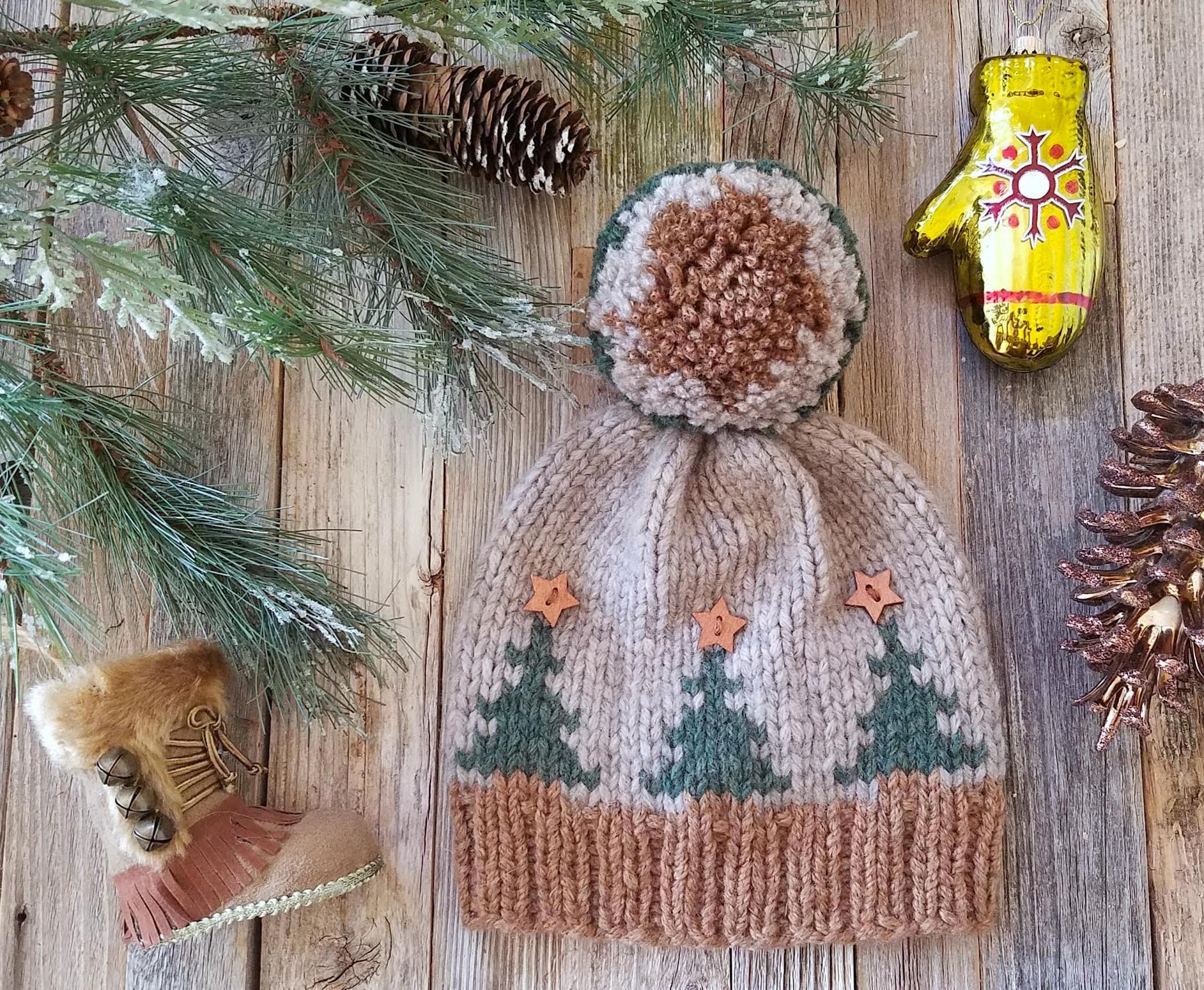 BULKY Christmas Trees Toque Knitting Pattern, Fair Isle Knit Hat, Bulky ...