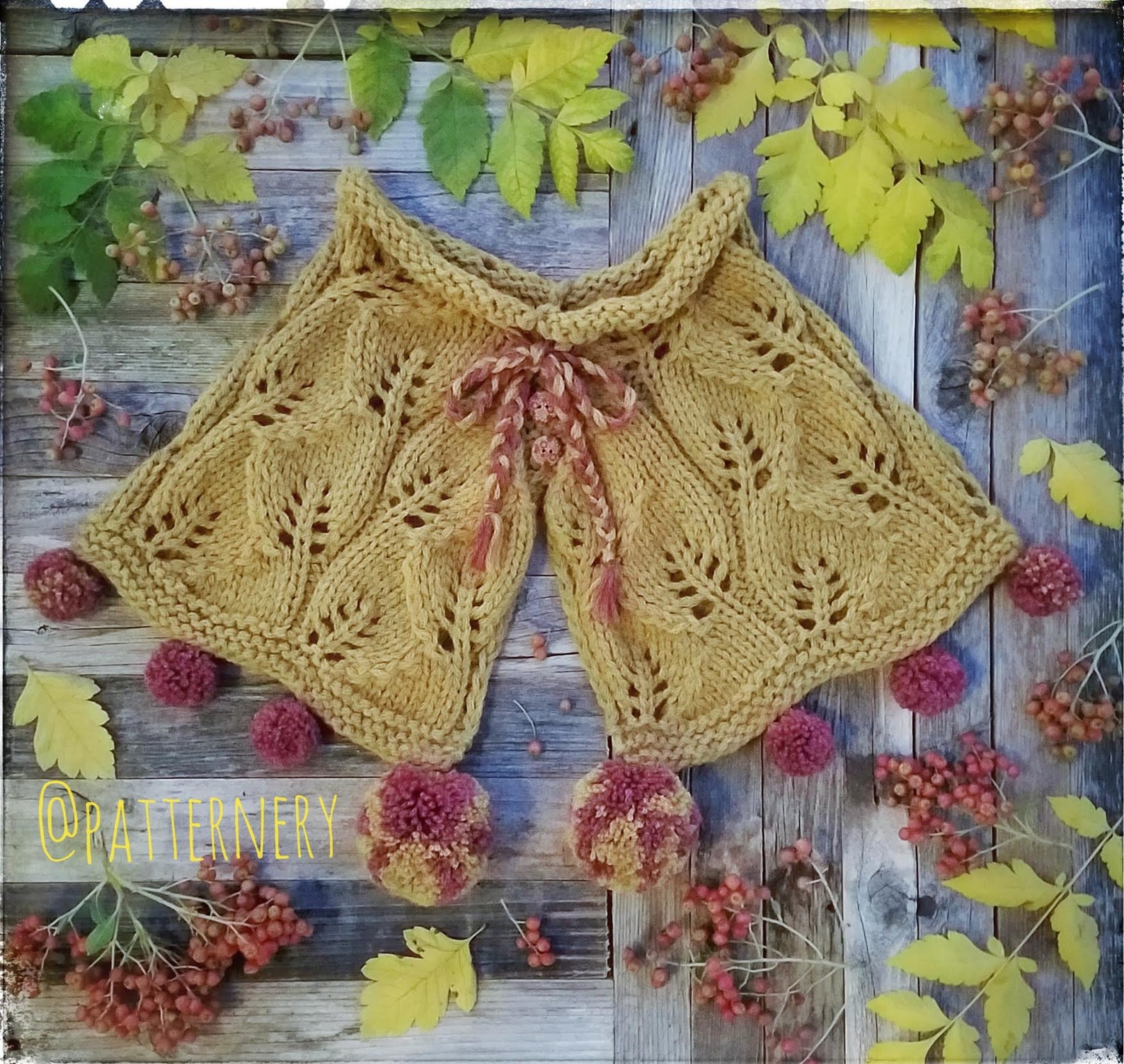 Knitting Pattern - Leaves Capelet (toddler - Child; XS-L; XL - 2XL ...