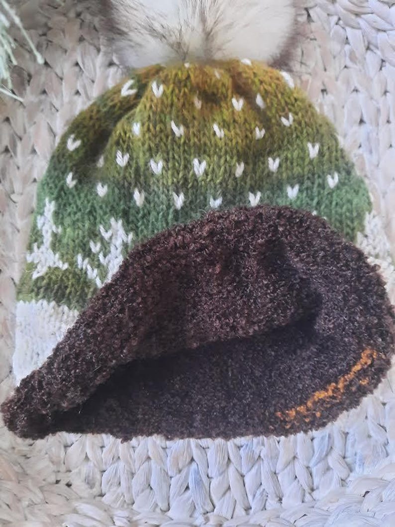 Forest Spirit Trees Green Hat Hand Knitted. Christmas Beanie in Child ...