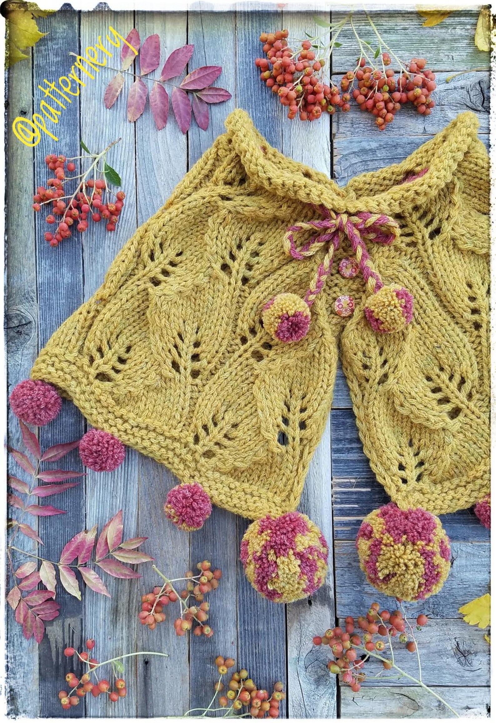 Knitting Pattern - Leaves Capelet (toddler - Child; XS-L; XL - 2XL ...