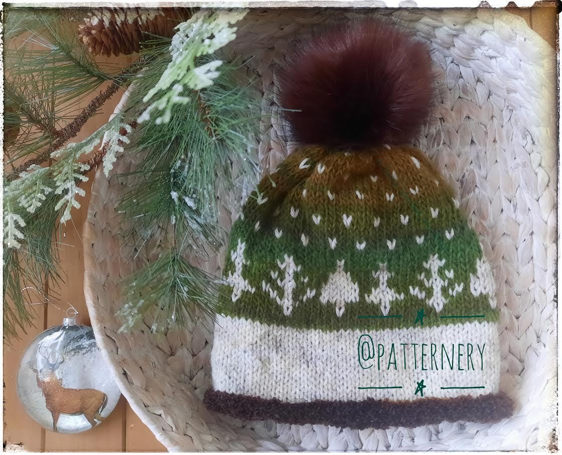 Forest Spirit Trees Green Hat Hand Knitted. Christmas Beanie in Child ...