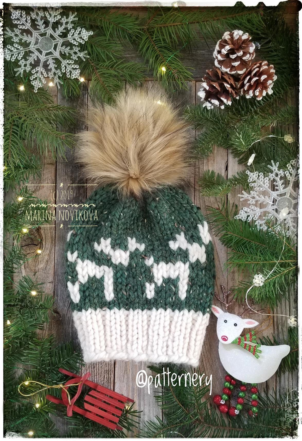 SUPER BULKY Christmas Hat "reindeer" Knitting Pattern Pdf. Two Looks in ...