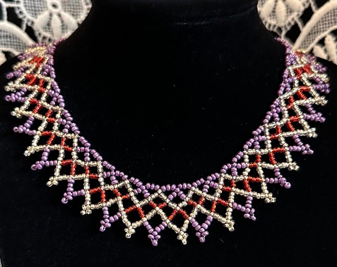 Zigzag Necklace Pattern 56. Beading Tutorial Pattern. Bead Lace Net Collar Jewellery. This is a ...