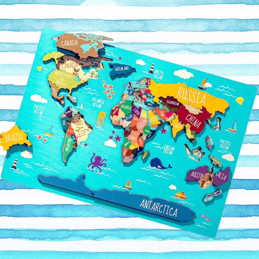 Kids World Map, Gift for Kids, World Map Puzzle for Kids Gift ...