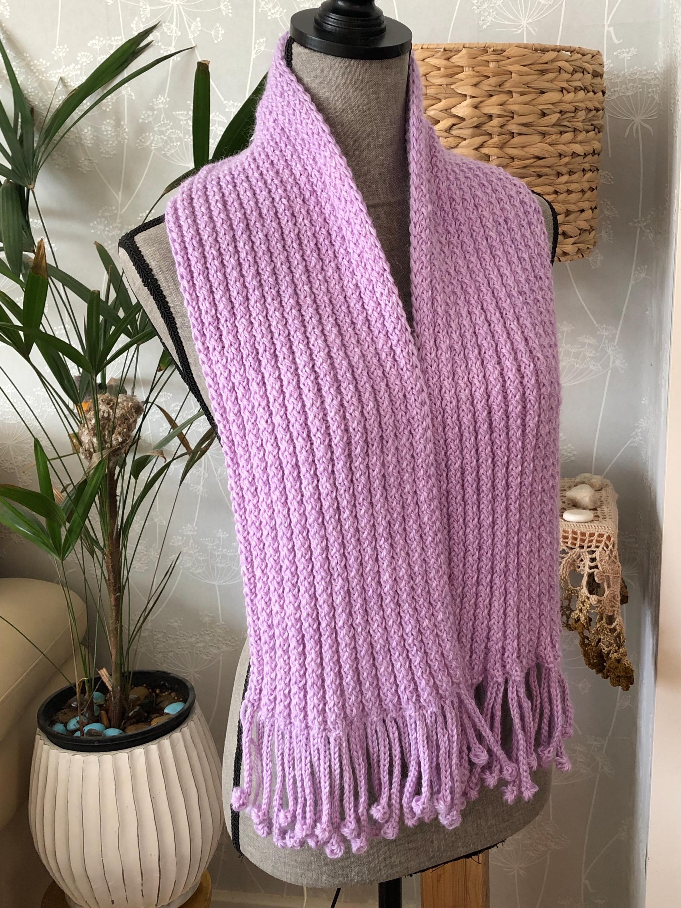 Lilac Alpaca Unisex Hand Knitted Scarf Rib Pattern Traditional Long ...