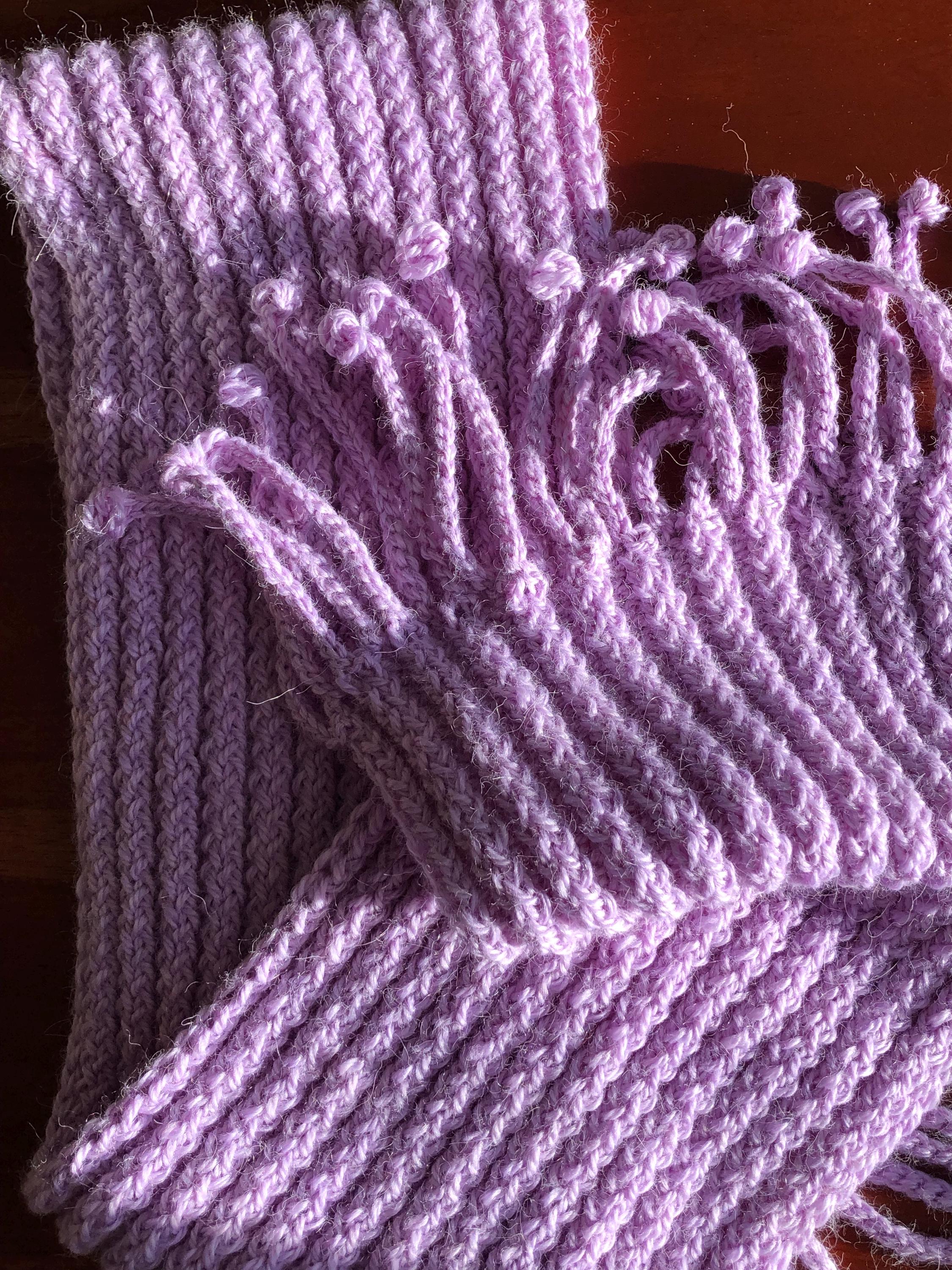 Lilac Alpaca Unisex Hand Knitted Scarf Rib Pattern Traditional Long ...