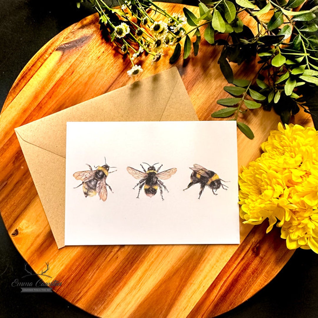 Bee Greeting Card, Handmade Birthday Card, Blank Card, Bumble Bee Art ...