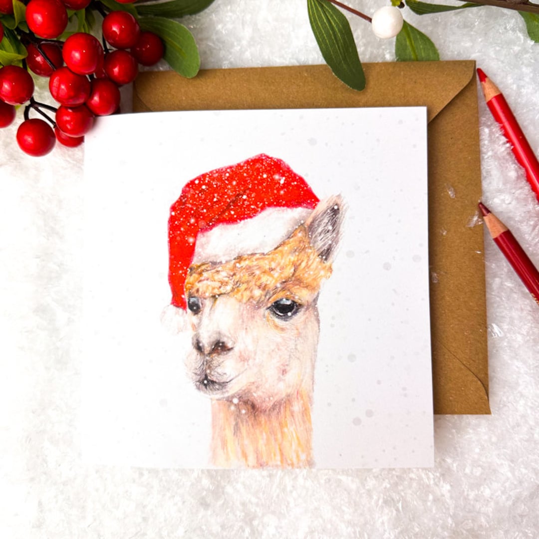 Alpaca Christmas Card Adorable Festive Holiday Greeting With Cute ...