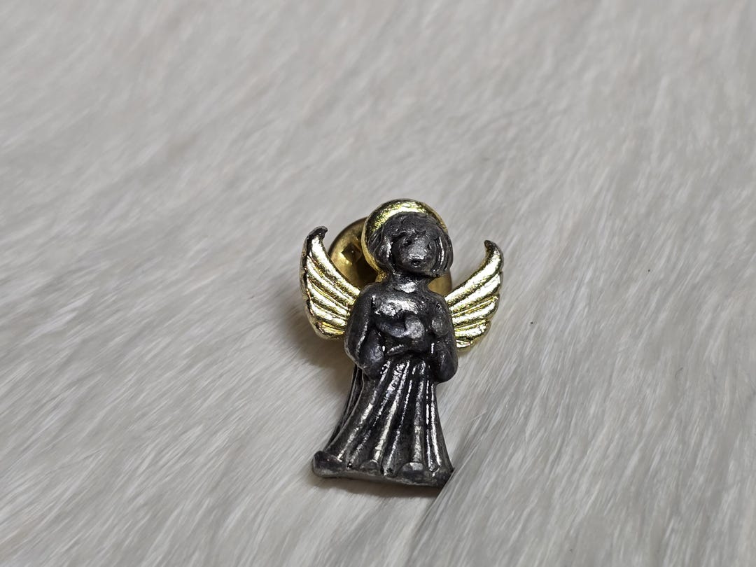 Vintage Small Pewter and Gold Tone Angel Pin – Charming Retro Jewelry ...