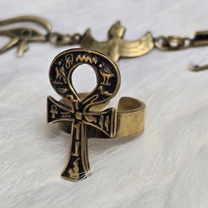 Vintage Antique Bronze Toned Egyptian Themed Bracelet and Ankh Ring Set ...