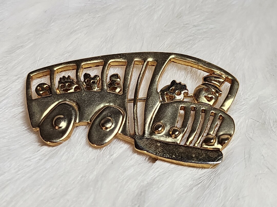Vintage Bus Brooch, Vintage Brooch, Gold-tone Jewelry, Gift for Bus ...