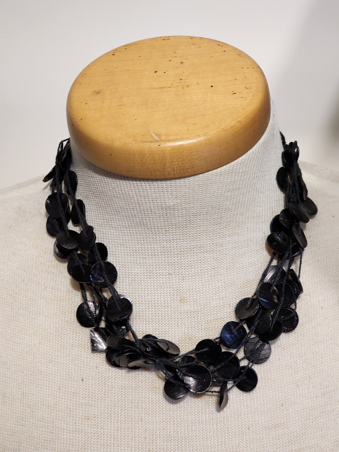 Multi-strand Black Thread and Black Shell Necklace - Boho Chic ...