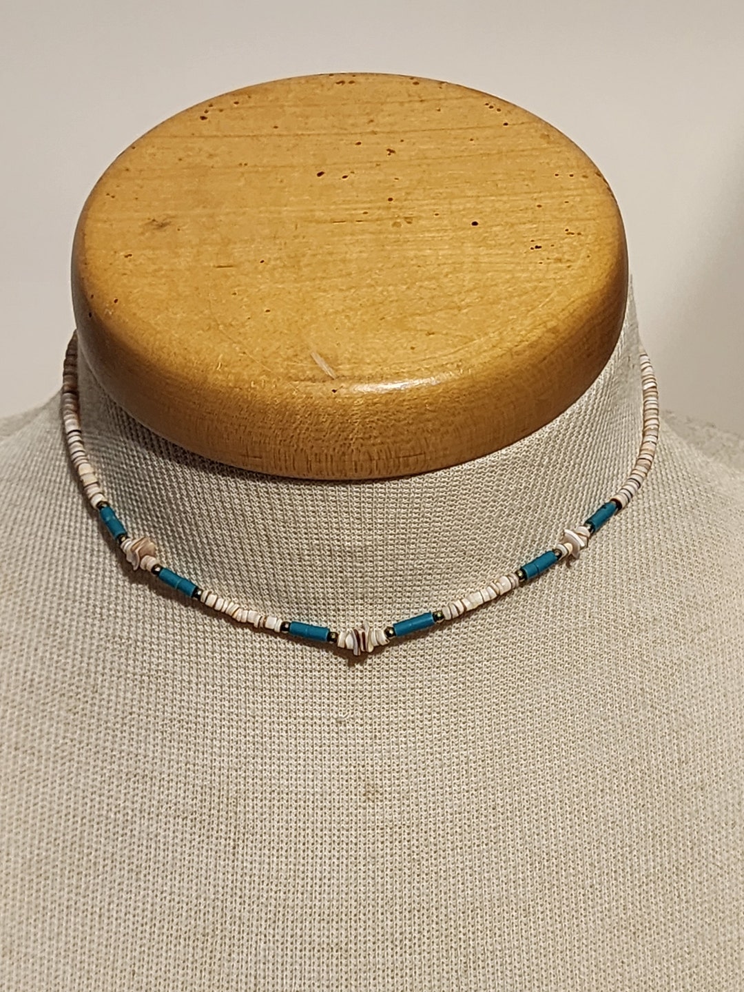 Vintage Pucca Shell and Blue Bead Choker for Summer - Beach Boho ...