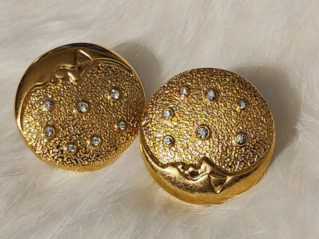 Vintage BUTLER Mid Century Gold Tone Celestial Clip on Earrings Stars ...