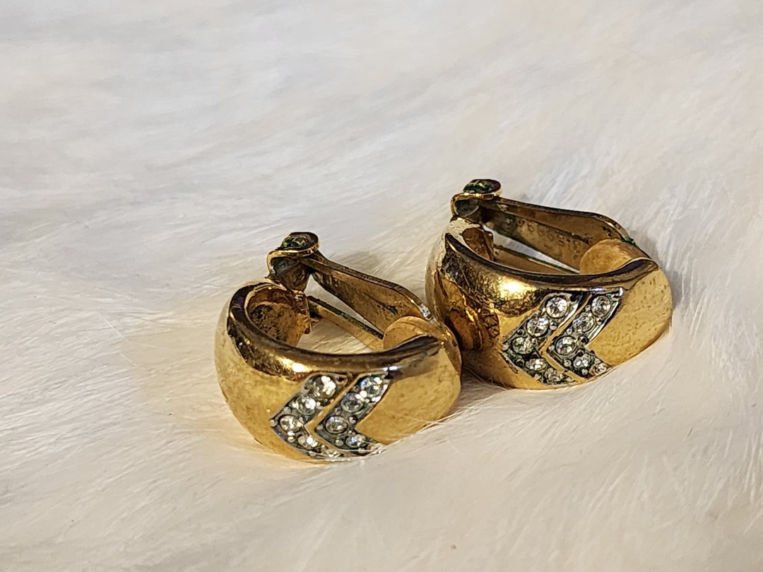 Vintage Butler Earrings in Gold Tone With Rhinestones, Vintage Clip on ...