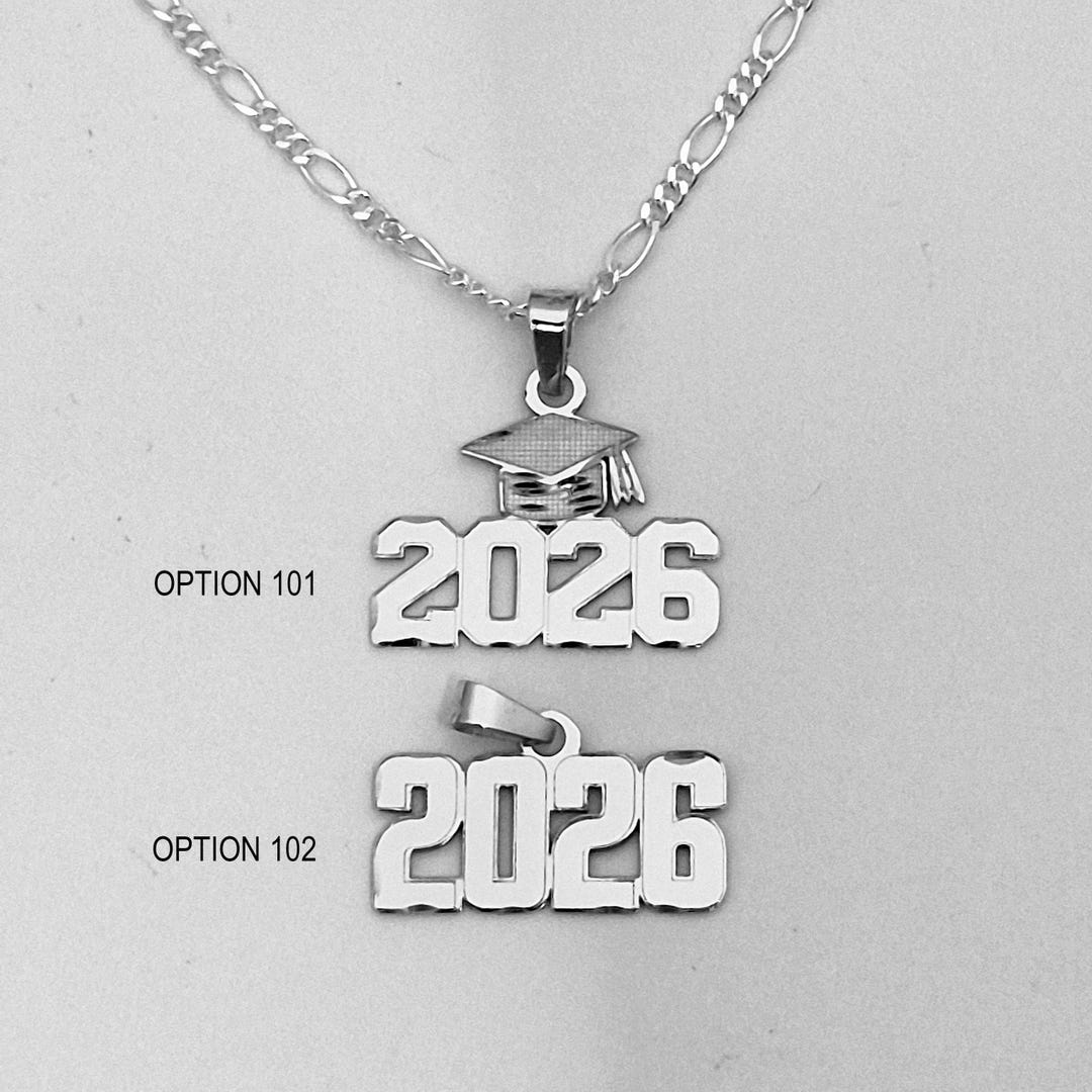 Sterling Silver Grad Cap, Graduation Number Year Pendant, Personalized ...