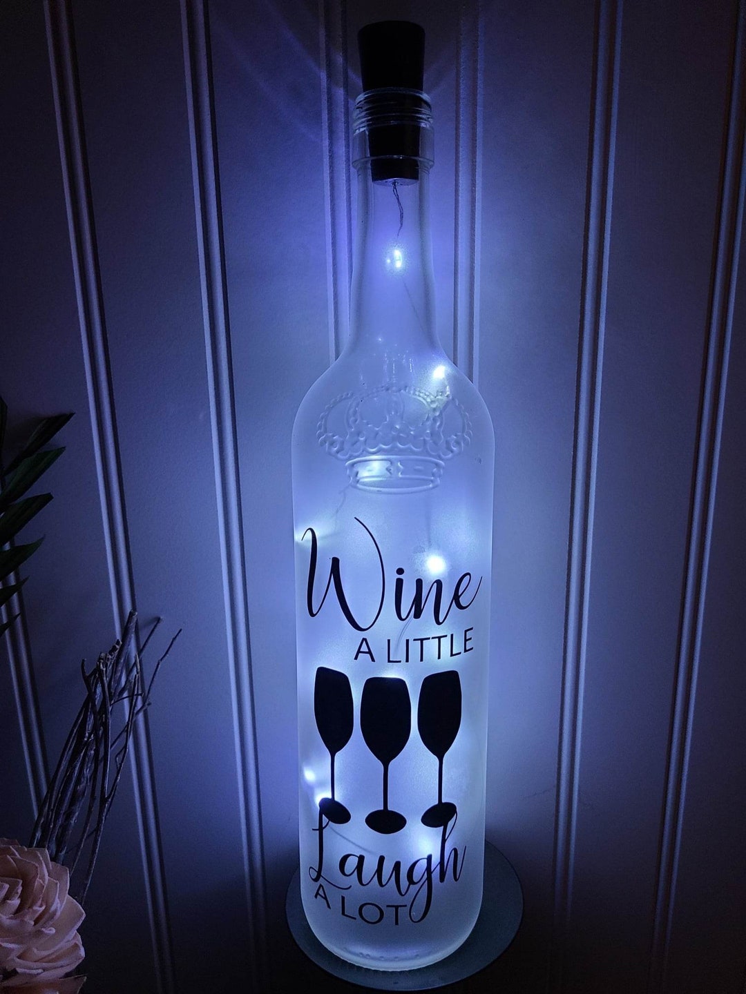 Frosted Wine Bottle Fairy Light: 'wine A Little Laugh A Lot' Recycled ...