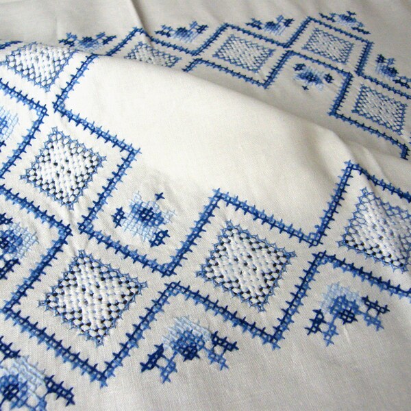 Cross Stitch Linen Tablecloth - Etsy