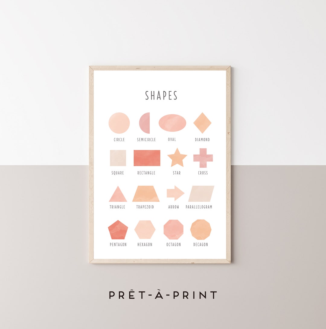 Shapes Poster, Peachy Nursery Decor, Sisters Room Decor, Montessori ...