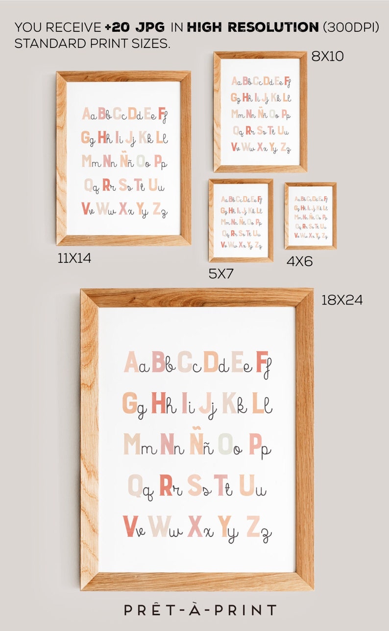 Peachy Spanish ABC Print, Spanish Pink Shapes Print, Set of 2 Prints ...