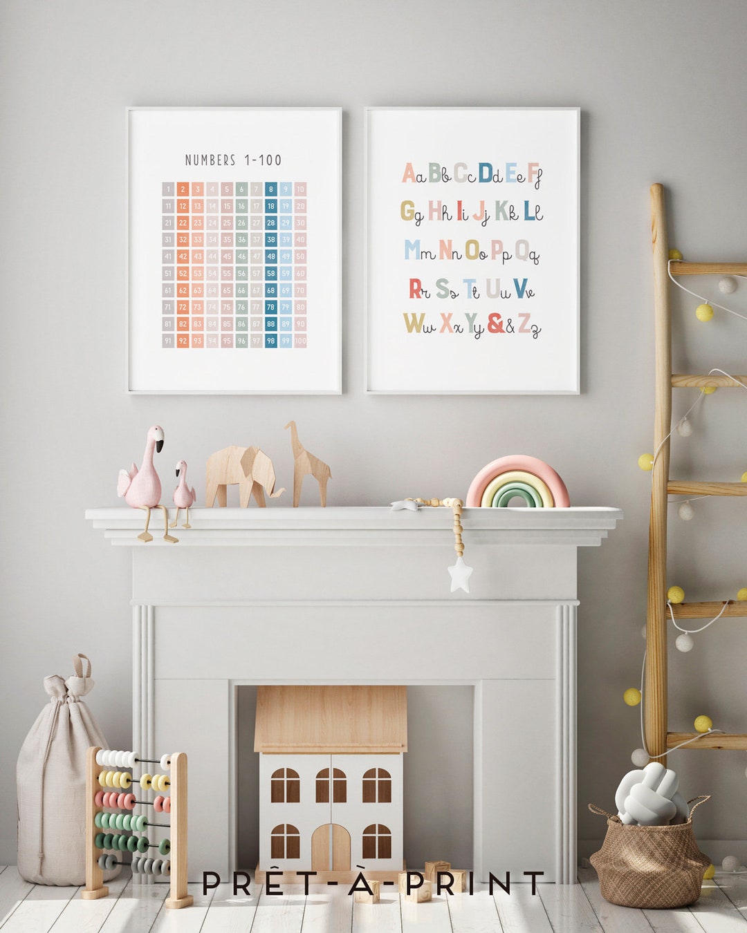 Rainbow Numbers 1-100 Poster, ABC Print, Set of 2 Prints, Education ...