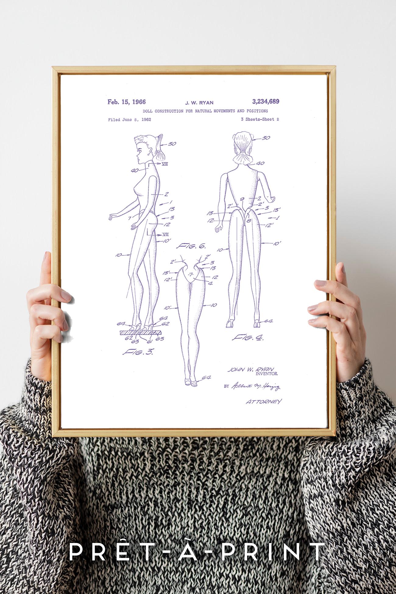1966 Barbie Blueprint Blue and White, Barbie Doll Patent Print Designed ...