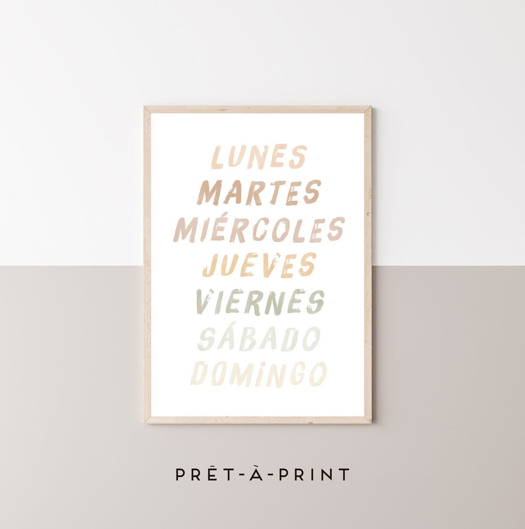 Spanish Days of the Week Printable Wall Art, Earth Tone Decor, Boho ...