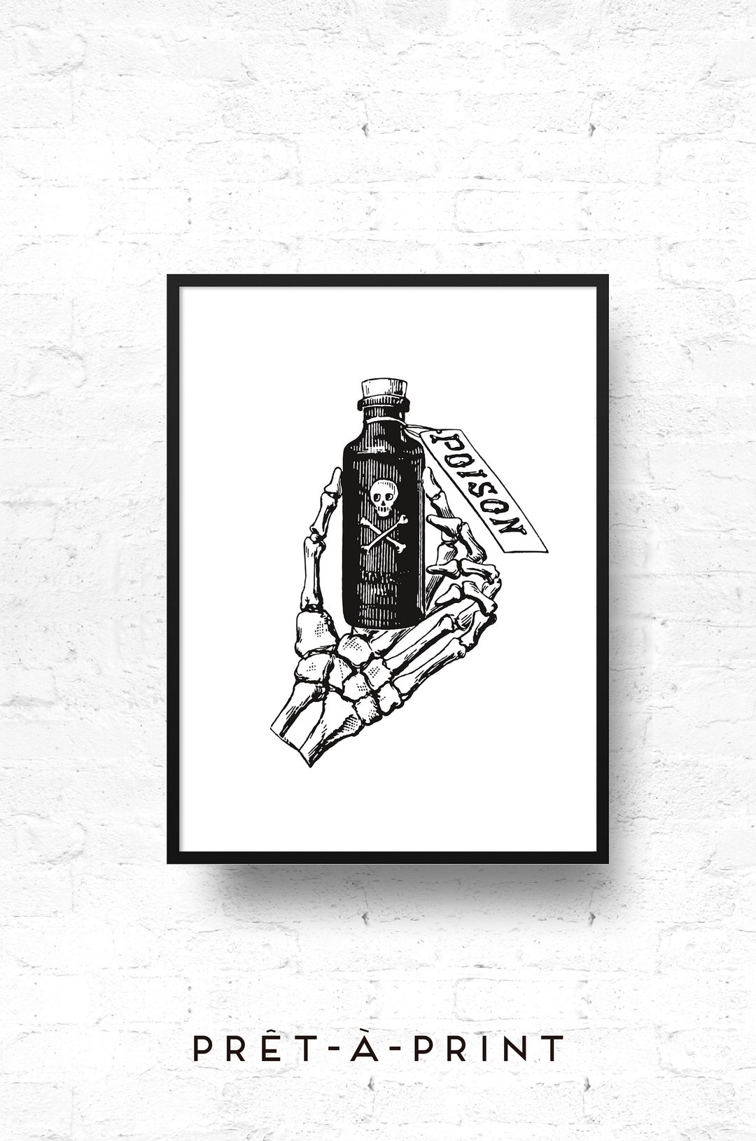 Vintage Hand Print, Poison Skeleton Hand, Black and White Print ...