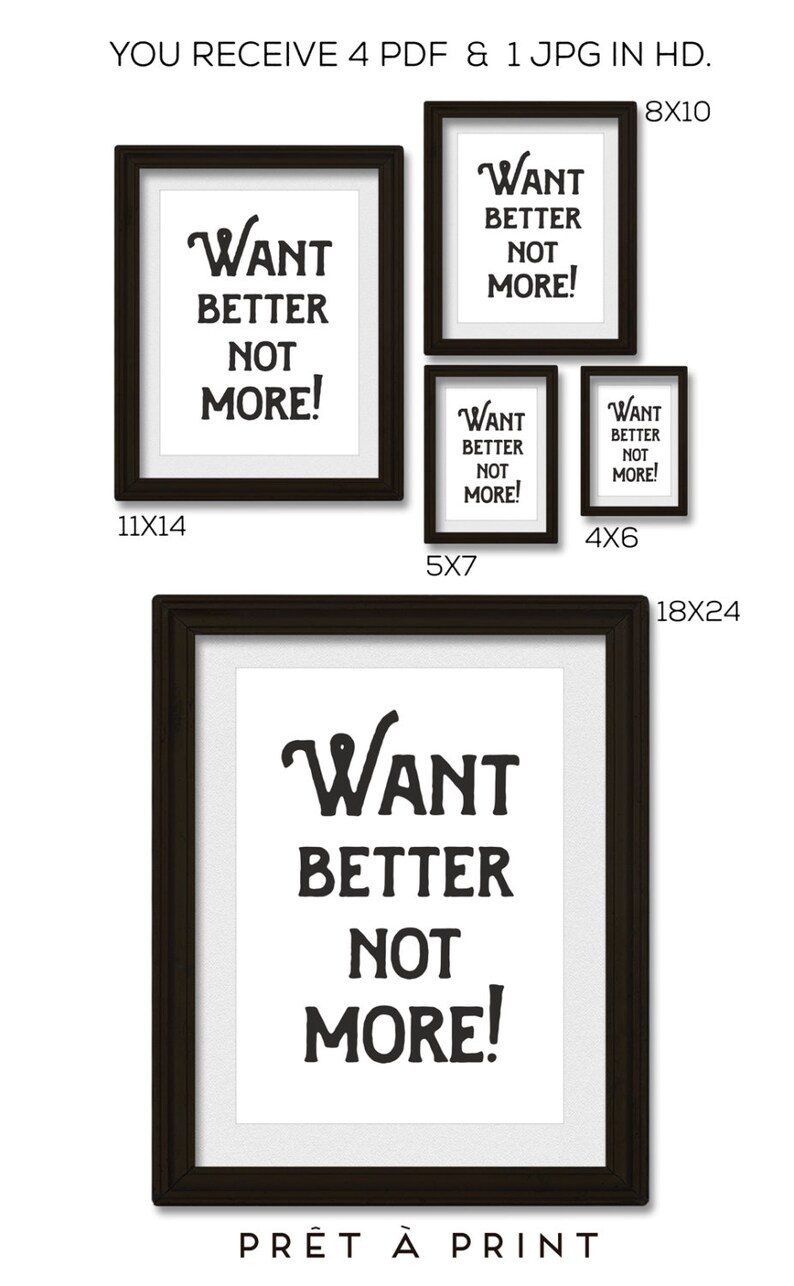 Inspirational Typography Print: Want Better Not More (digital Download ...