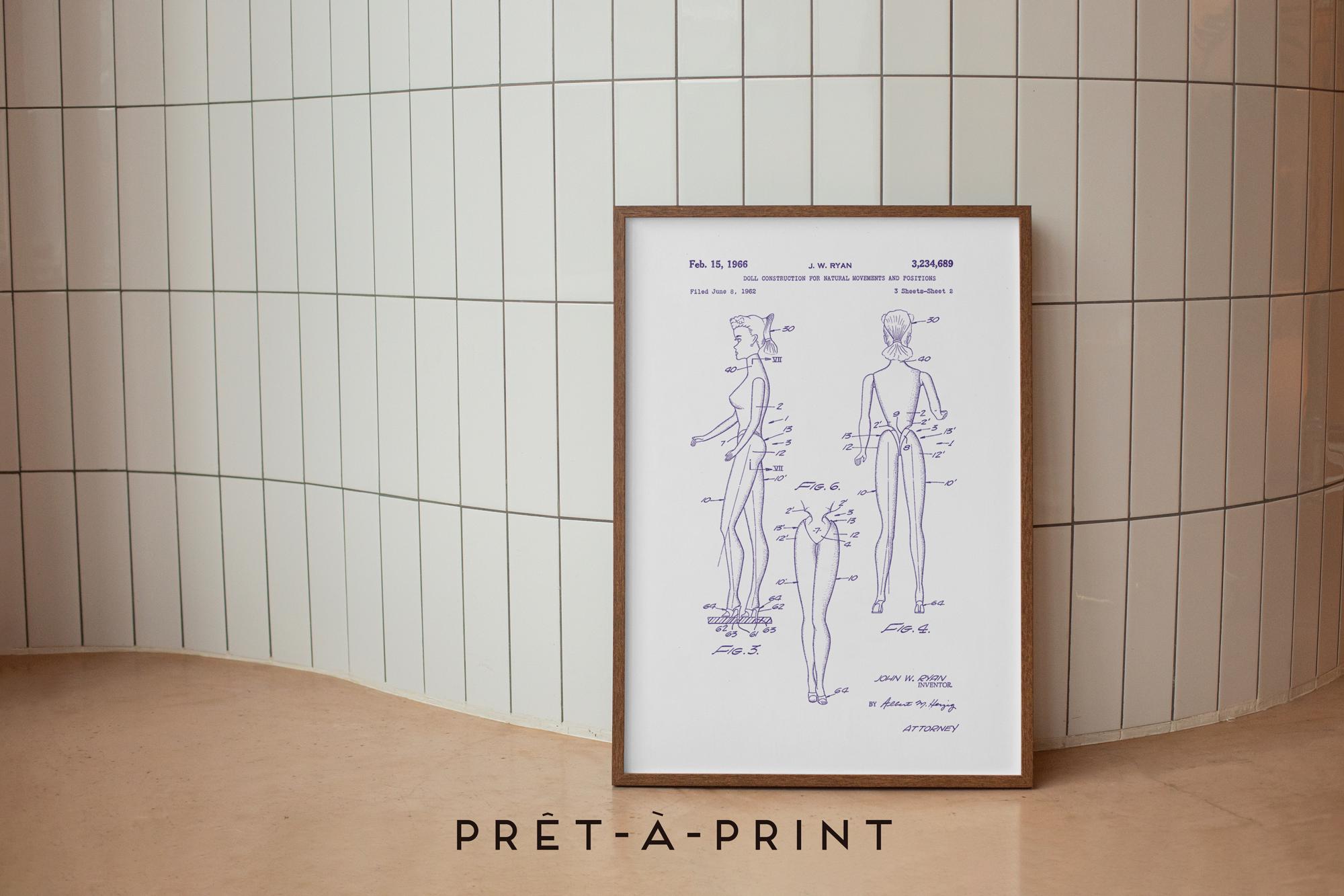 1966 Barbie Blueprint Blue and White, Barbie Doll Patent Print Designed ...