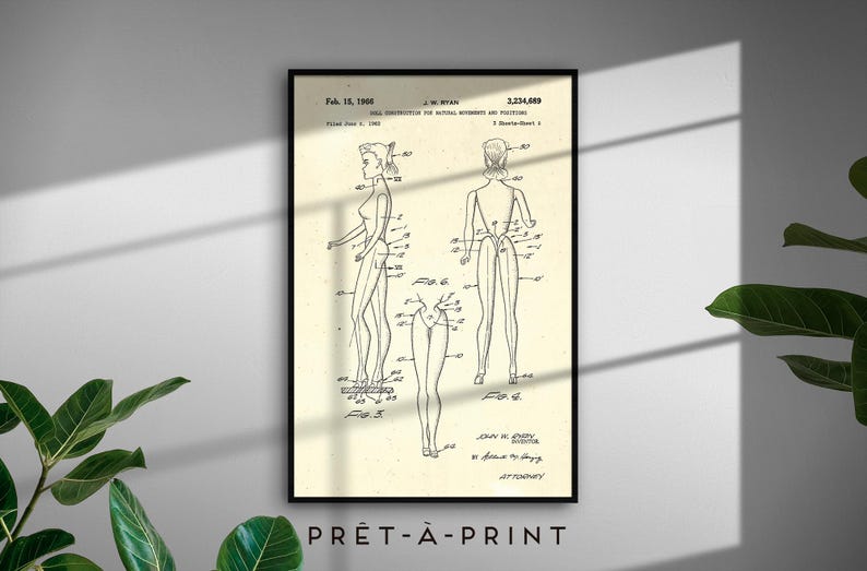 Barbie Doll Blueprint, 1961 Barbie Doll Patent Print, Barbie Patent ...
