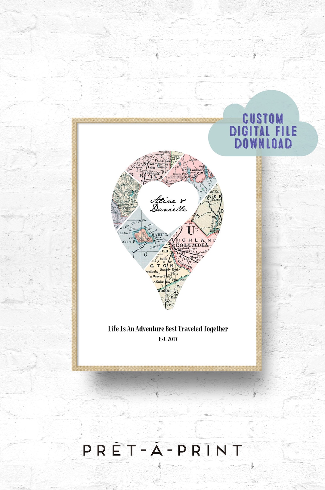Unique Travel Gift for Travel Lovers, Map Anniversary Gift, Adventure ...