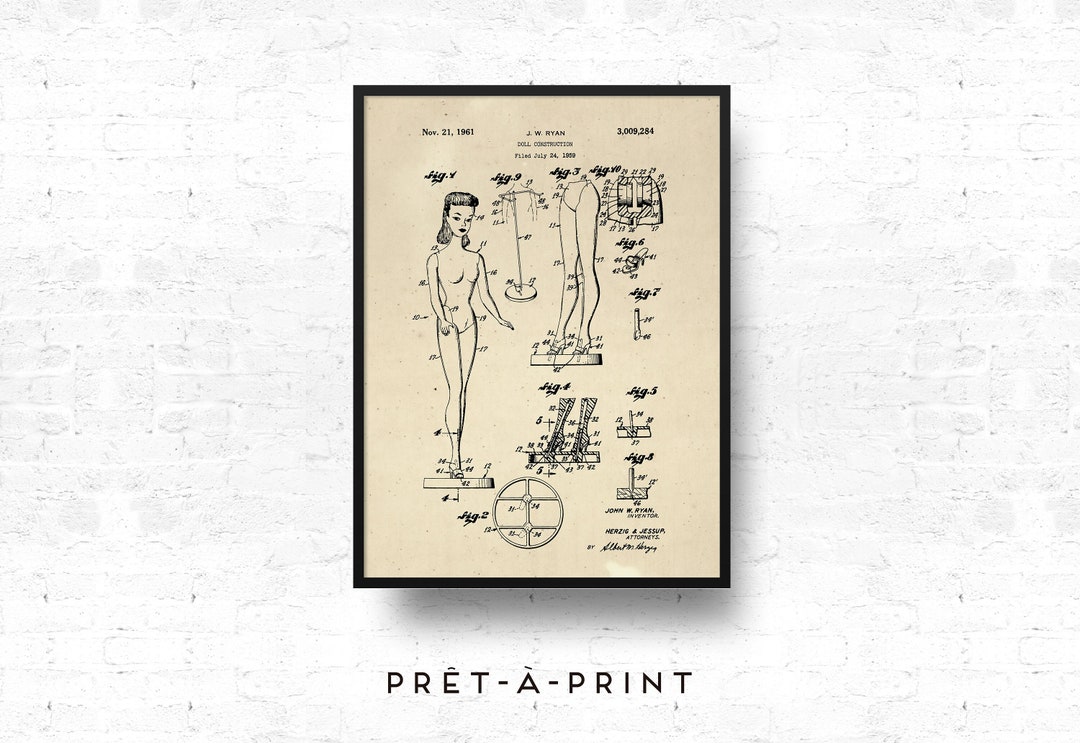 Barbie Doll Blueprint, 1961 Barbie Doll Patent Print, Barbie Patent ...